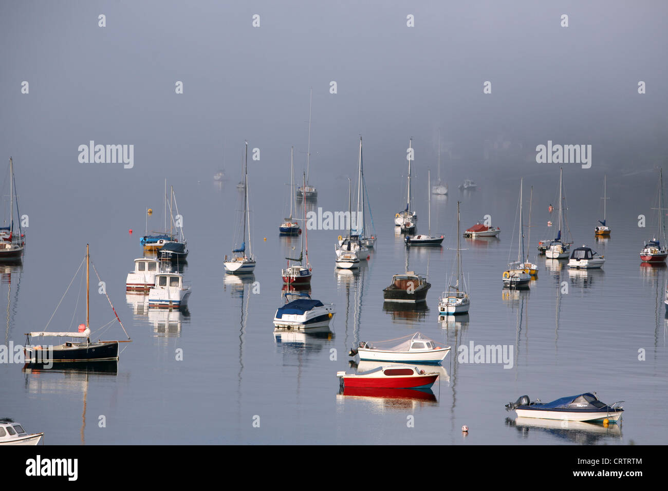 Early morning sea fog or mist at Loe Beach Feock Cornwall England UK ...