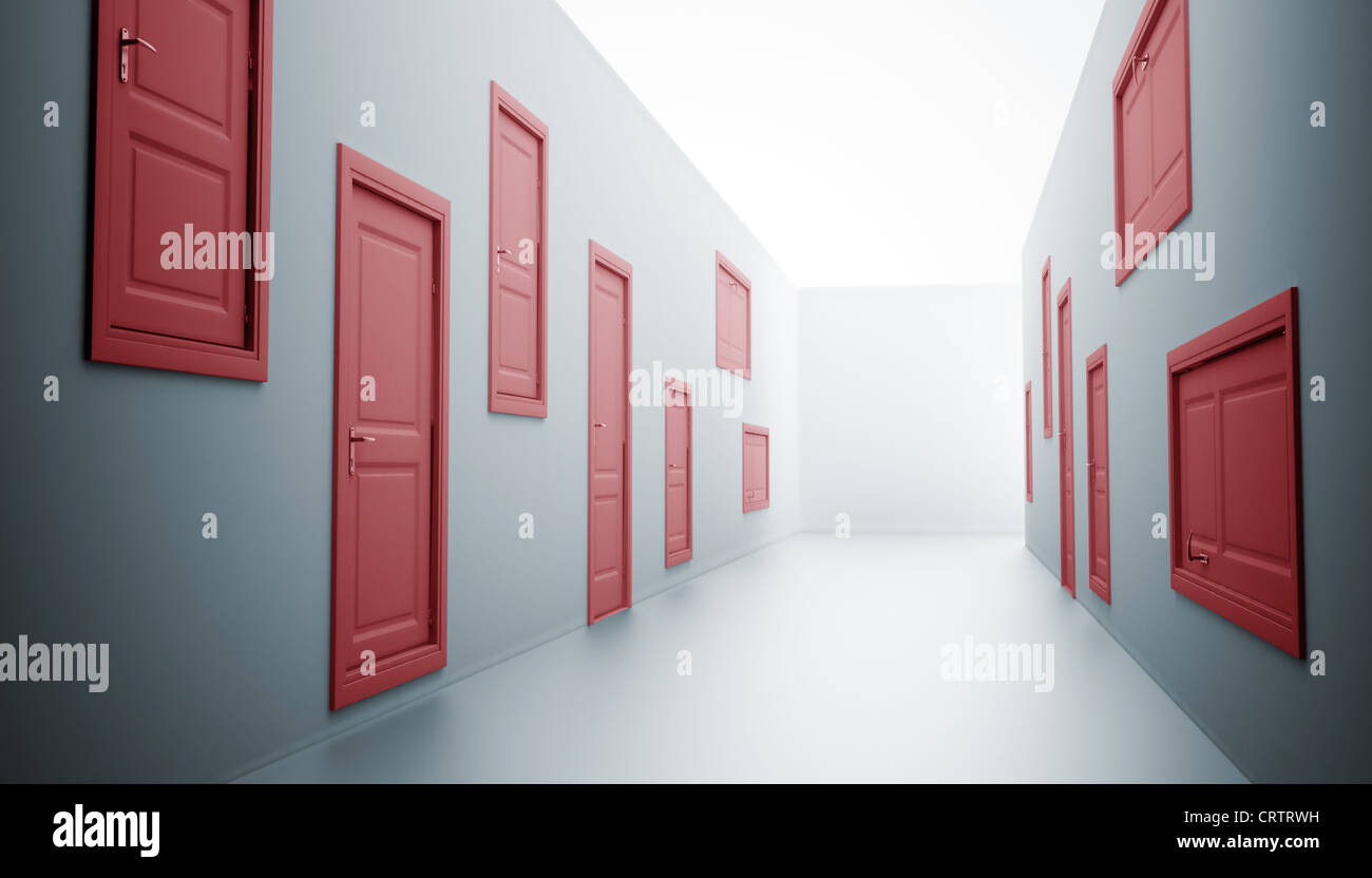 Abstract hallway with many doors Stock Photo - Alamy