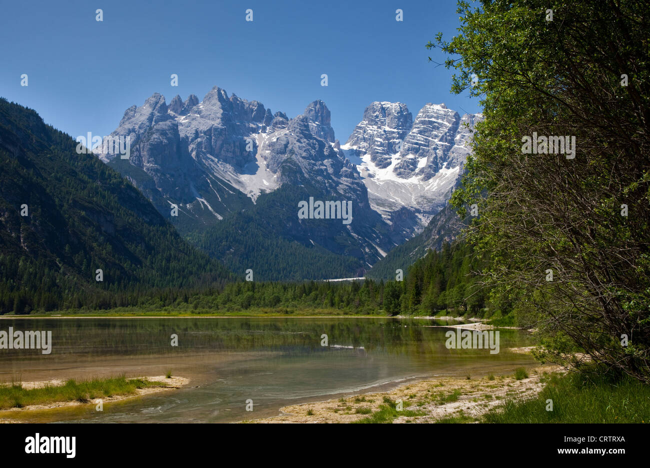 Lake Landro and Mount Cristallo, Dolomites, Italy Stock Photo - Alamy