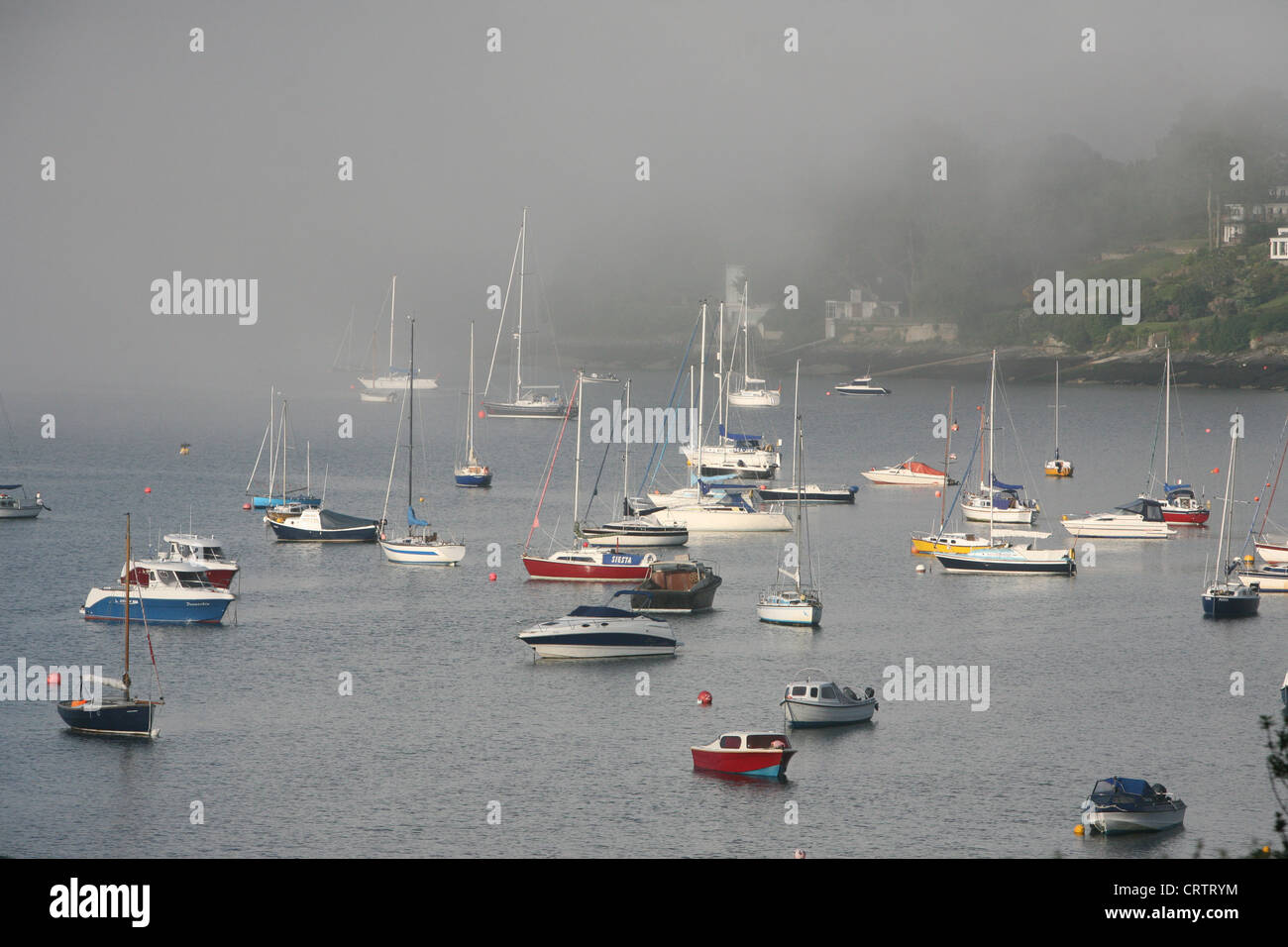 Early morning sea fog or mist at Loe Beach Feock Cornwall England UK ...