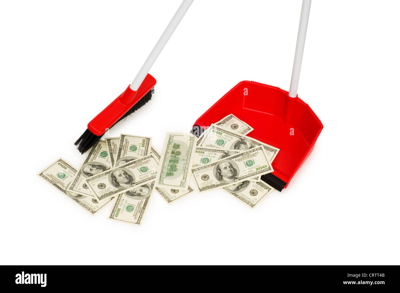 Brush sweeping dollars isolated on the white Stock Photo - Alamy