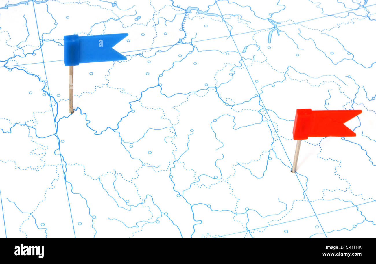 Flags on a outline map Stock Photo - Alamy