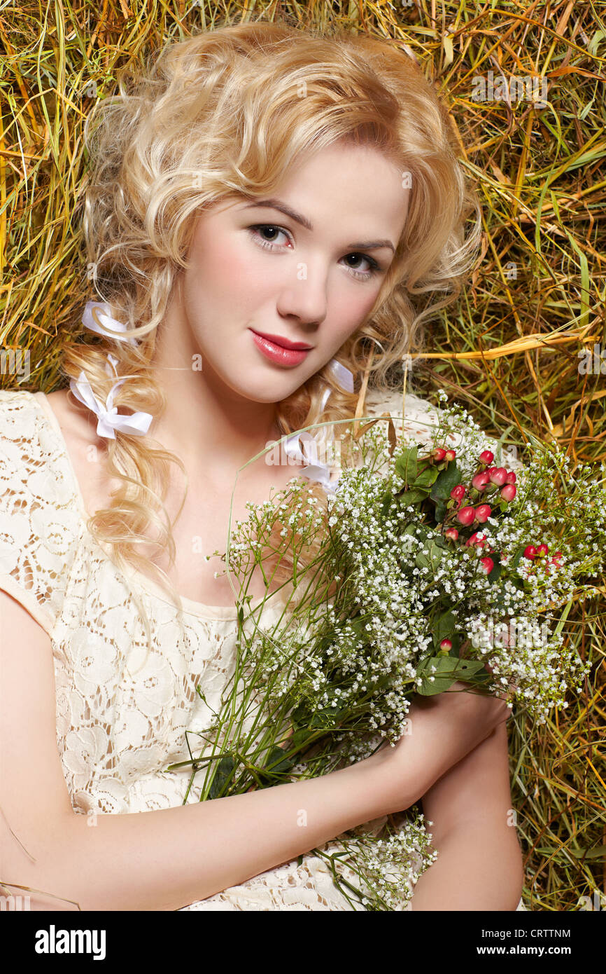 country girl on hay Stock Photo - Alamy