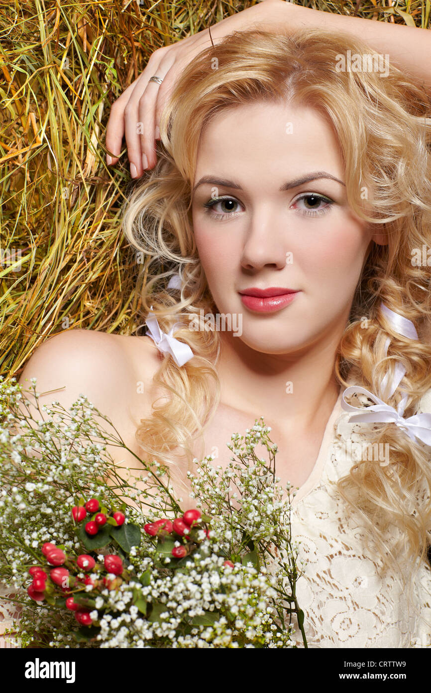 country girl on hay Stock Photo - Alamy