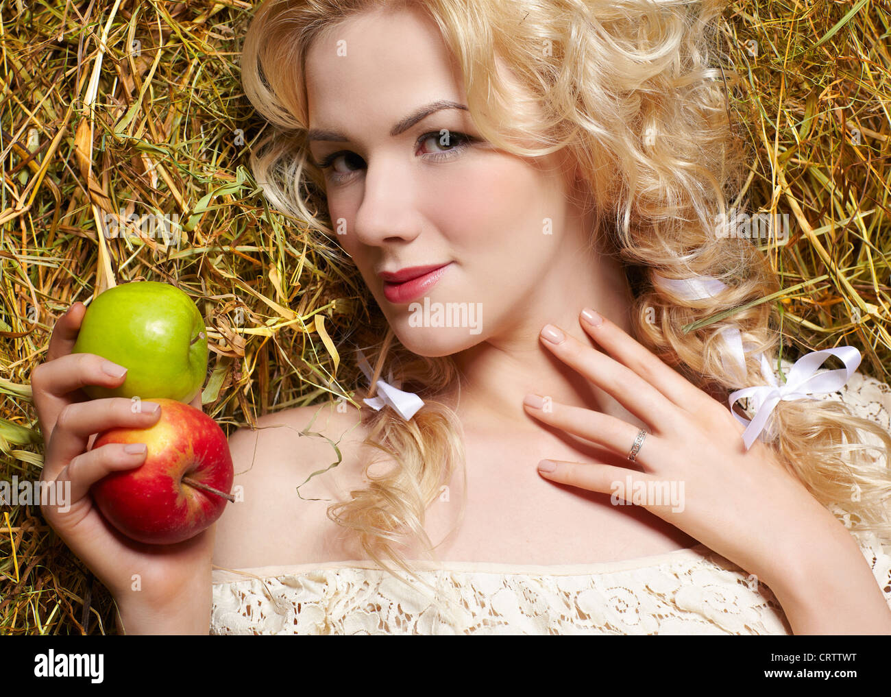 country girl on hay Stock Photo - Alamy