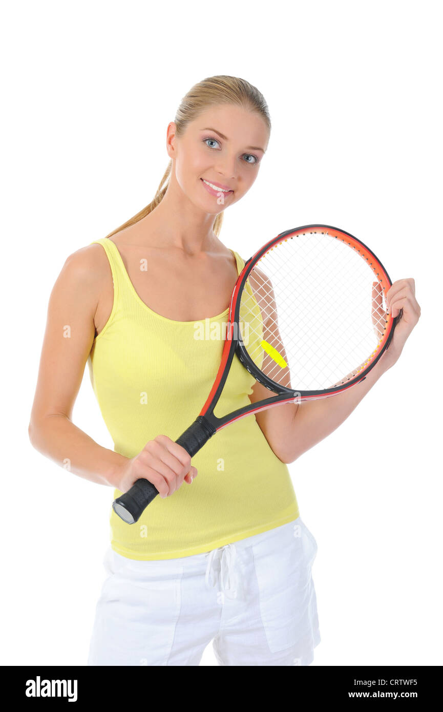beautiful woman with a tennis racquet Stock Photo - Alamy