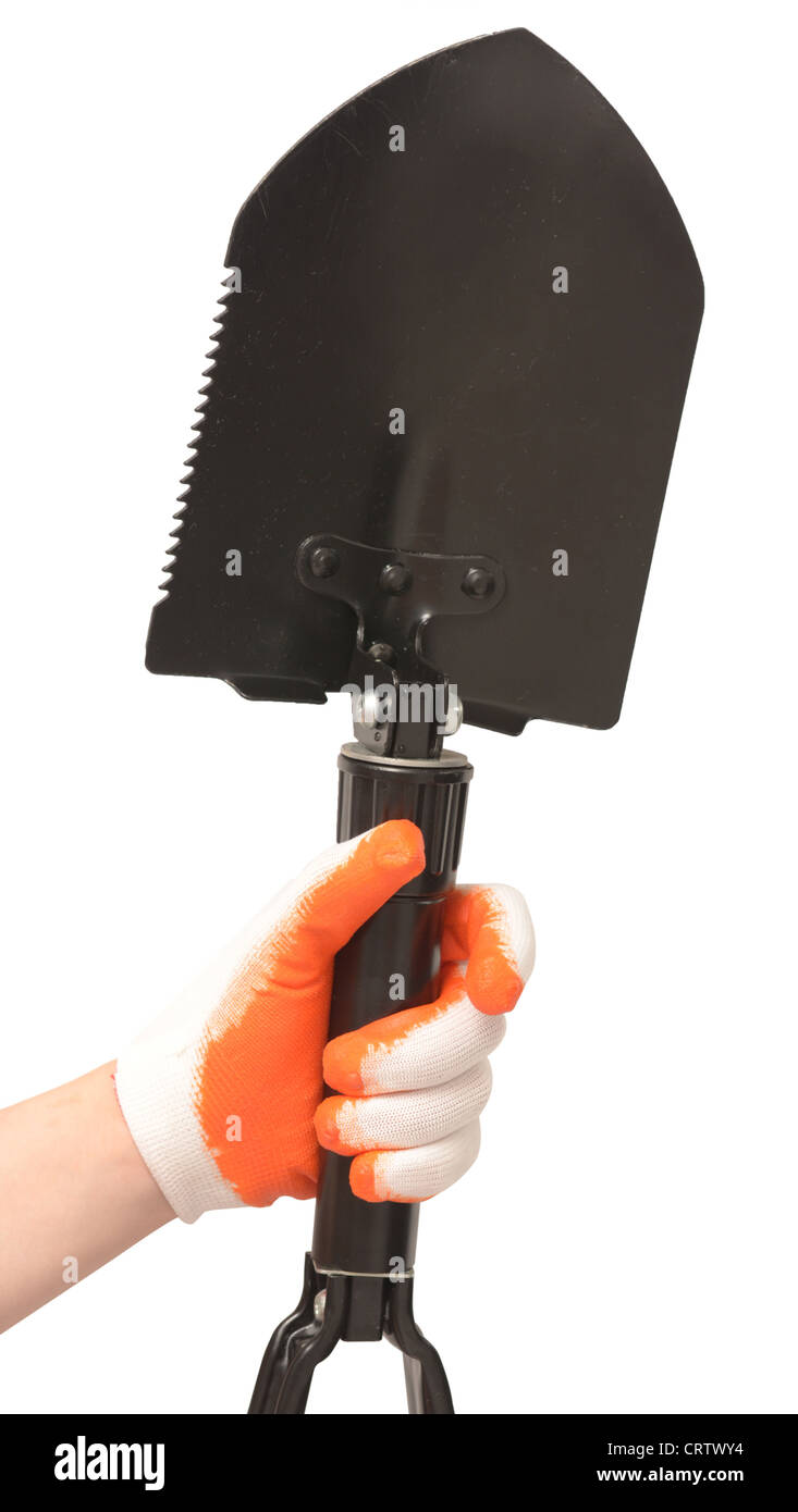shovel in hand isolated on white Stock Photo - Alamy