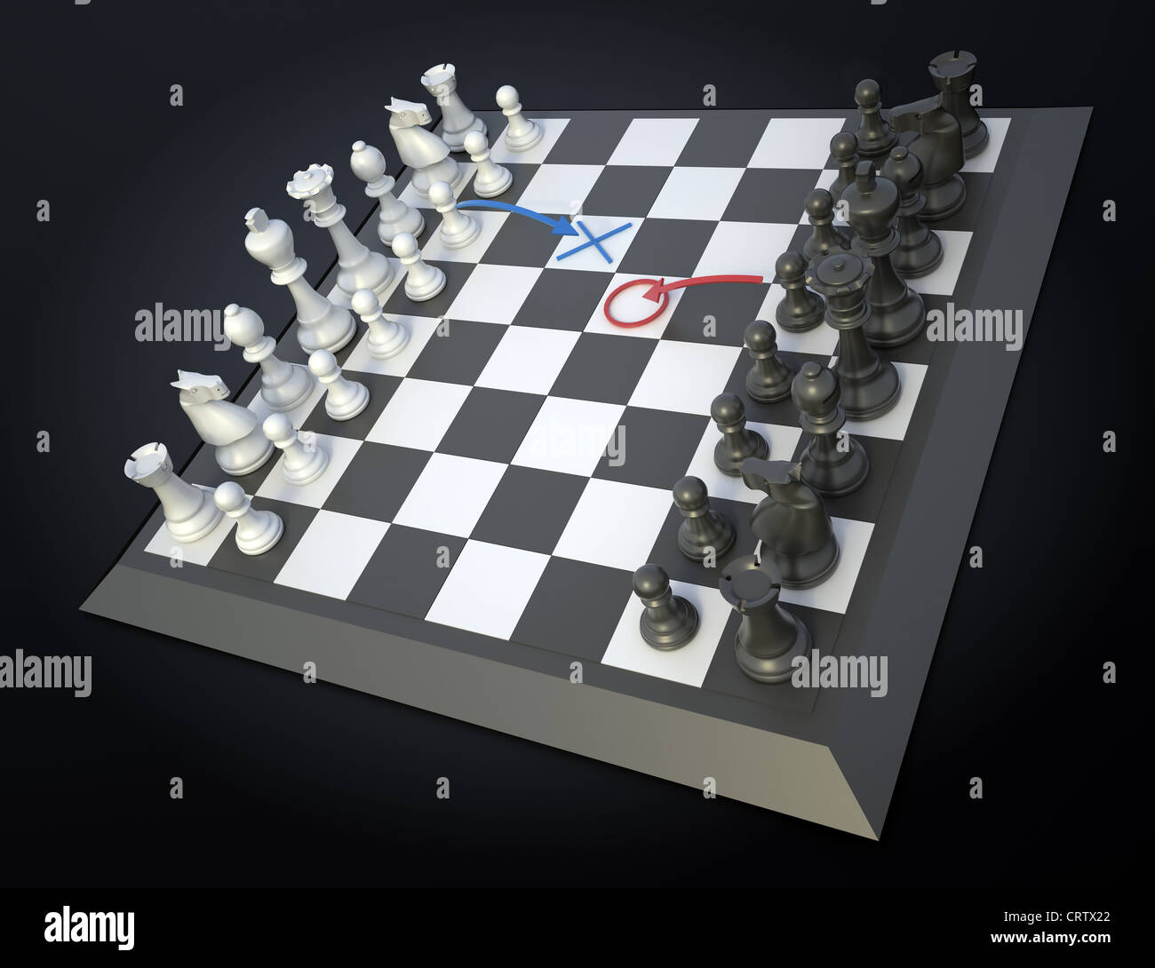 Chess game board with visible player's strategy moves Stock Photo - Alamy