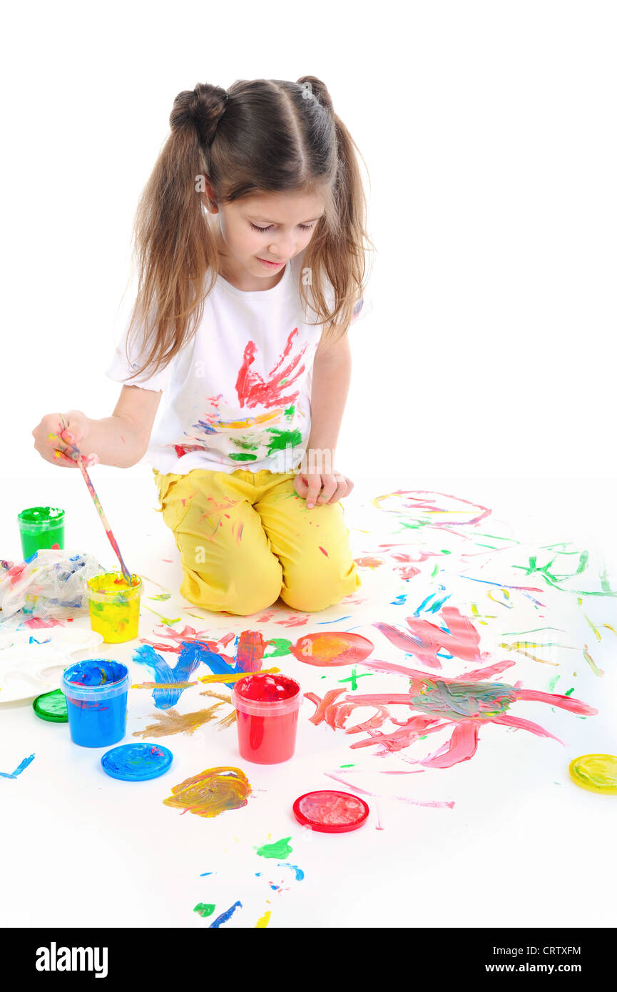 little girl draws Stock Photo - Alamy