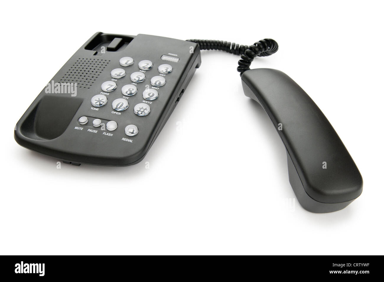 Black phone isolated on the white background Stock Photo - Alamy