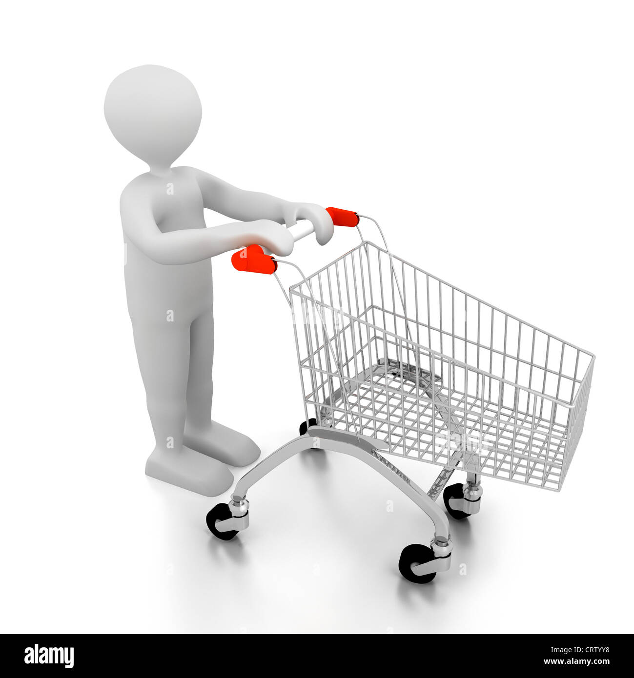 person with shoping cart over white . 3d render Stock Photo - Alamy