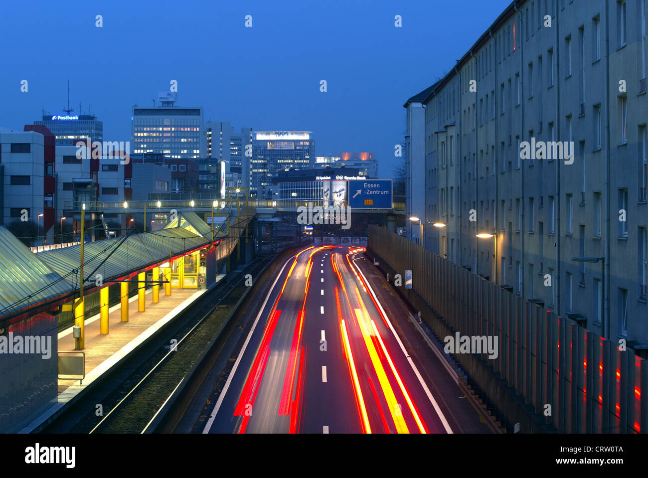 Essen city view in the dusk, rush hour on the A40 Stock Photo - Alamy