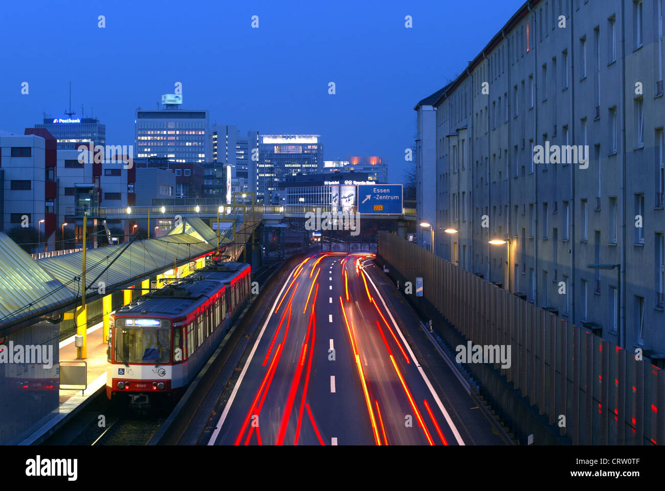 Essen city view in the dusk, rush hour on the A40 Stock Photo - Alamy