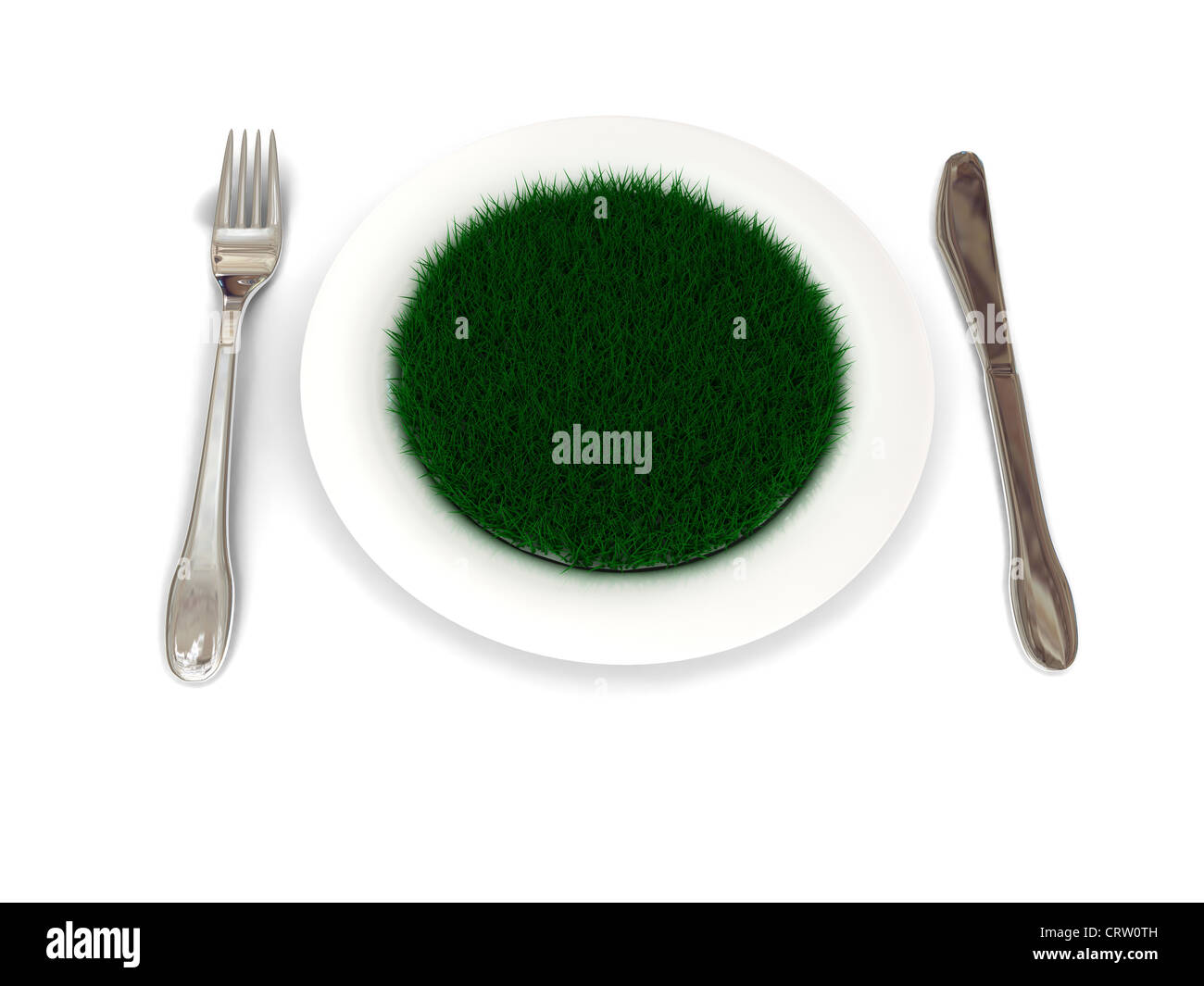 Plate with grass over white. 3d render Stock Photo - Alamy