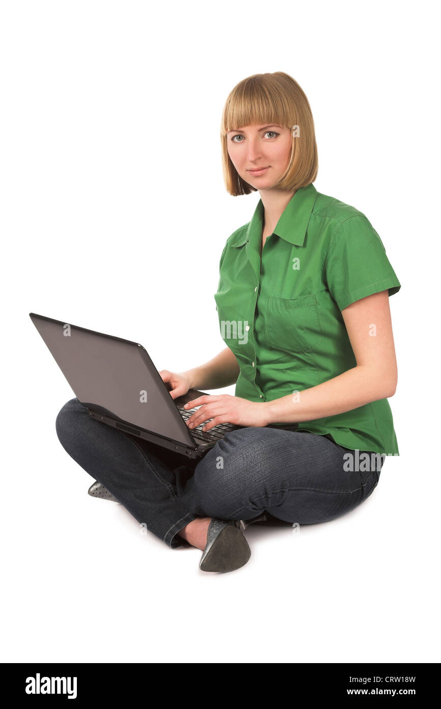 Beautiful Girl With Computer Stock Photo - Alamy
