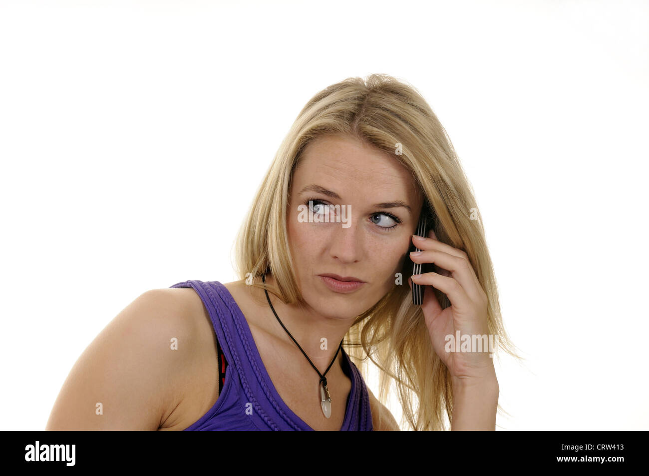 young woman with handy Stock Photo - Alamy