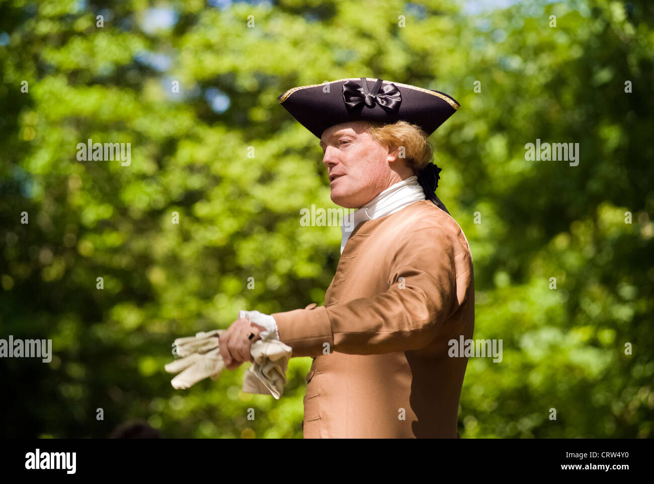 An historical interpreter playing the role of Thomas Jefferson in 18th ...