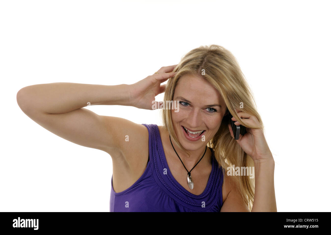 young woman with handy Stock Photo - Alamy