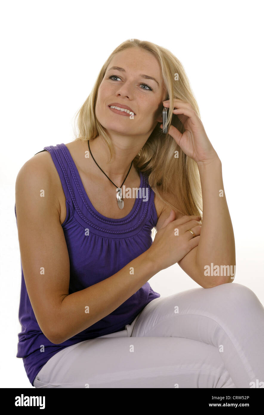 young woman with handy Stock Photo - Alamy
