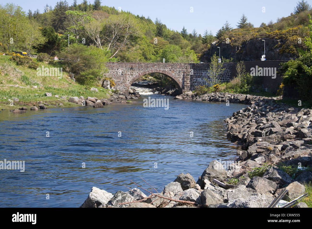 Lochinver Sutherland Scotland May River Inver flowing under a stone ...