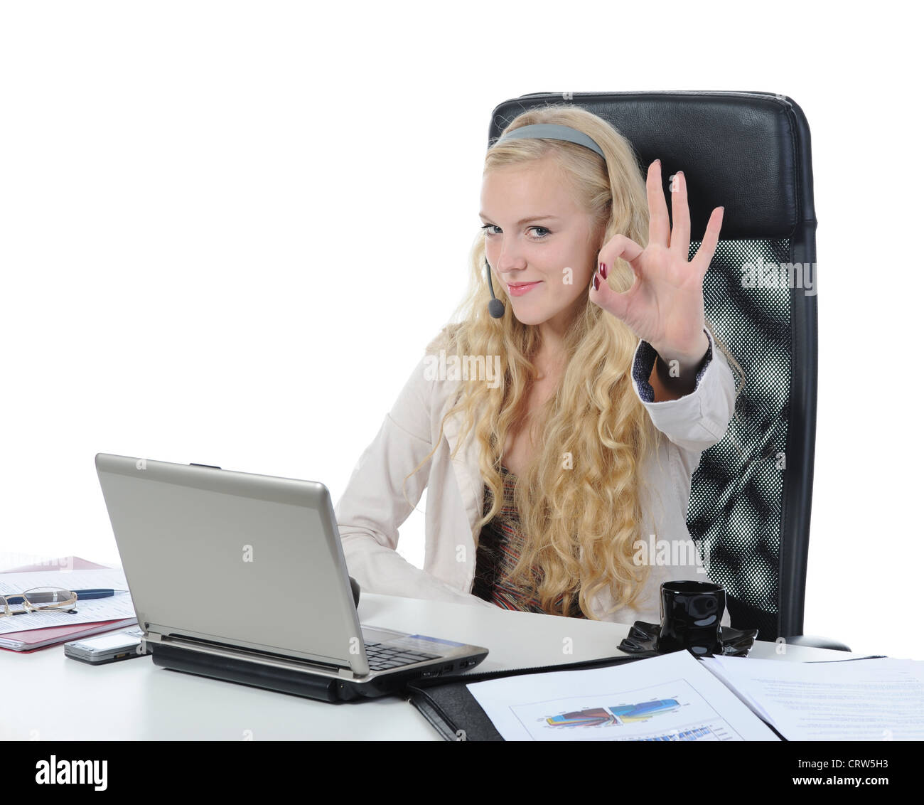 Beautiful operator smiling Stock Photo - Alamy