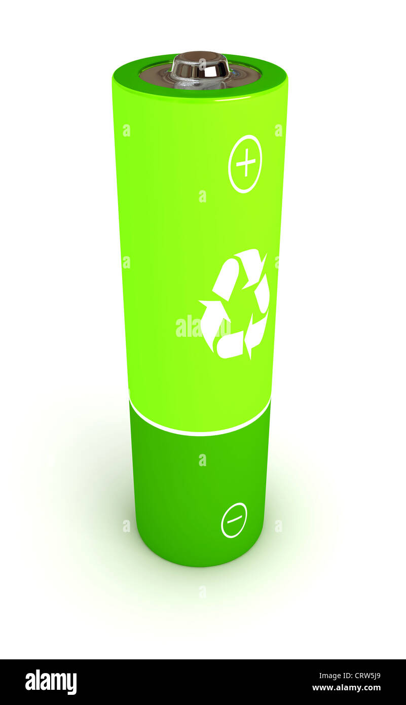 Green battery over white background. 3d rendered image Stock Photo - Alamy
