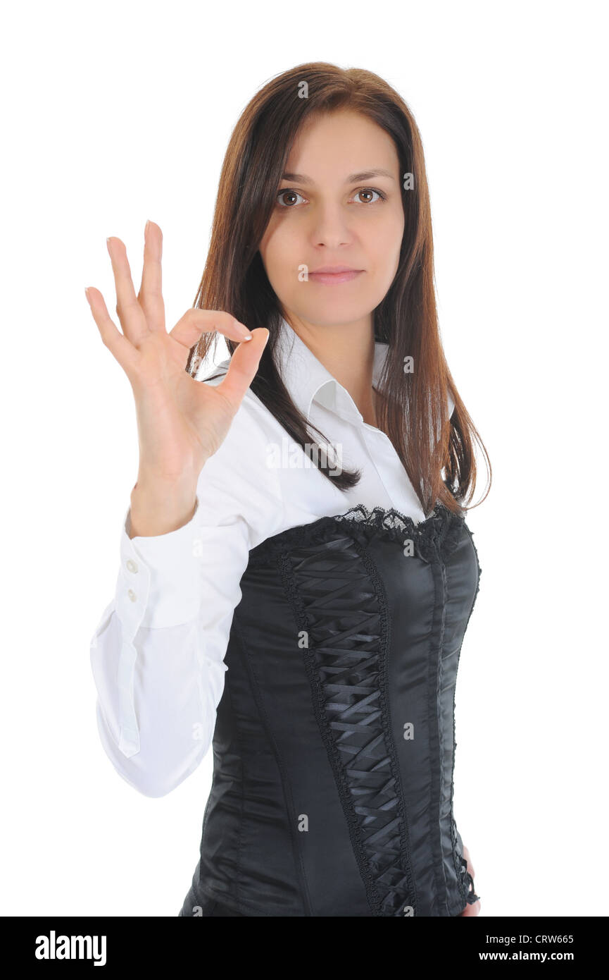 beautiful woman showing ok Stock Photo - Alamy