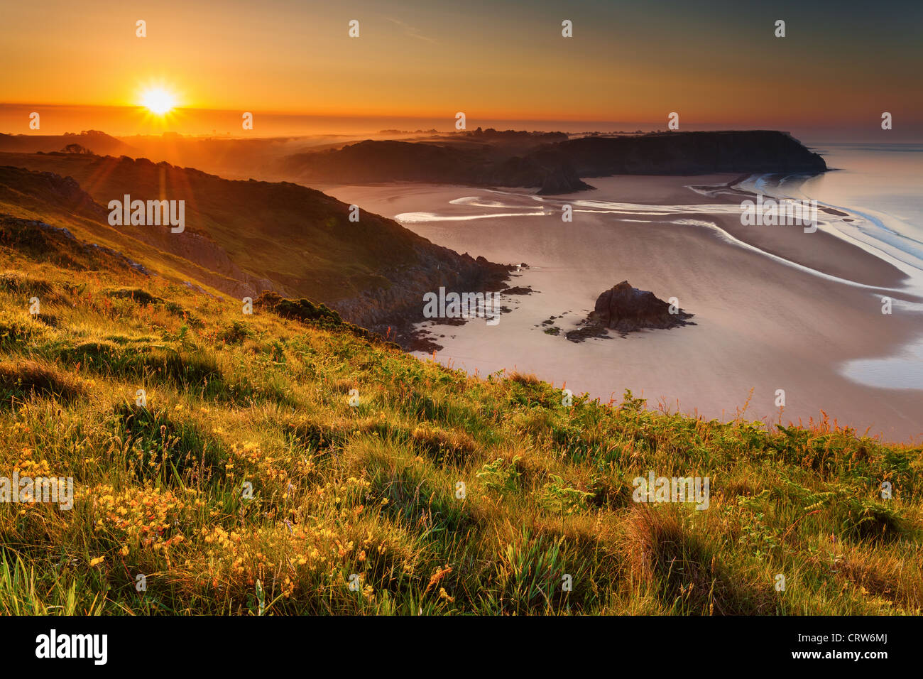 Three Cliffs Bay from Penmaen Burrows, Gower, Wales Stock Photo - Alamy