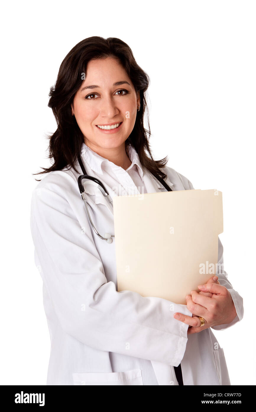 Happy Doctor with patient chart file dossier Stock Photo - Alamy