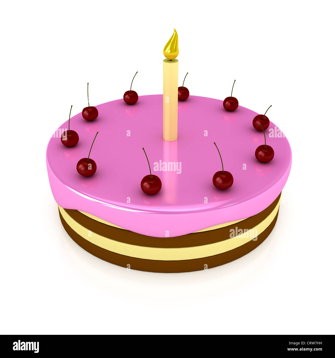 Birthday cake with candle over white. 3d render Stock Photo - Alamy