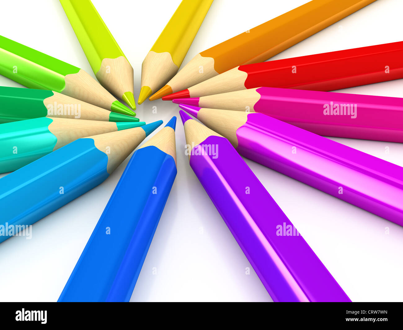 Colour pencils over white background. 3d rendered image Stock Photo - Alamy