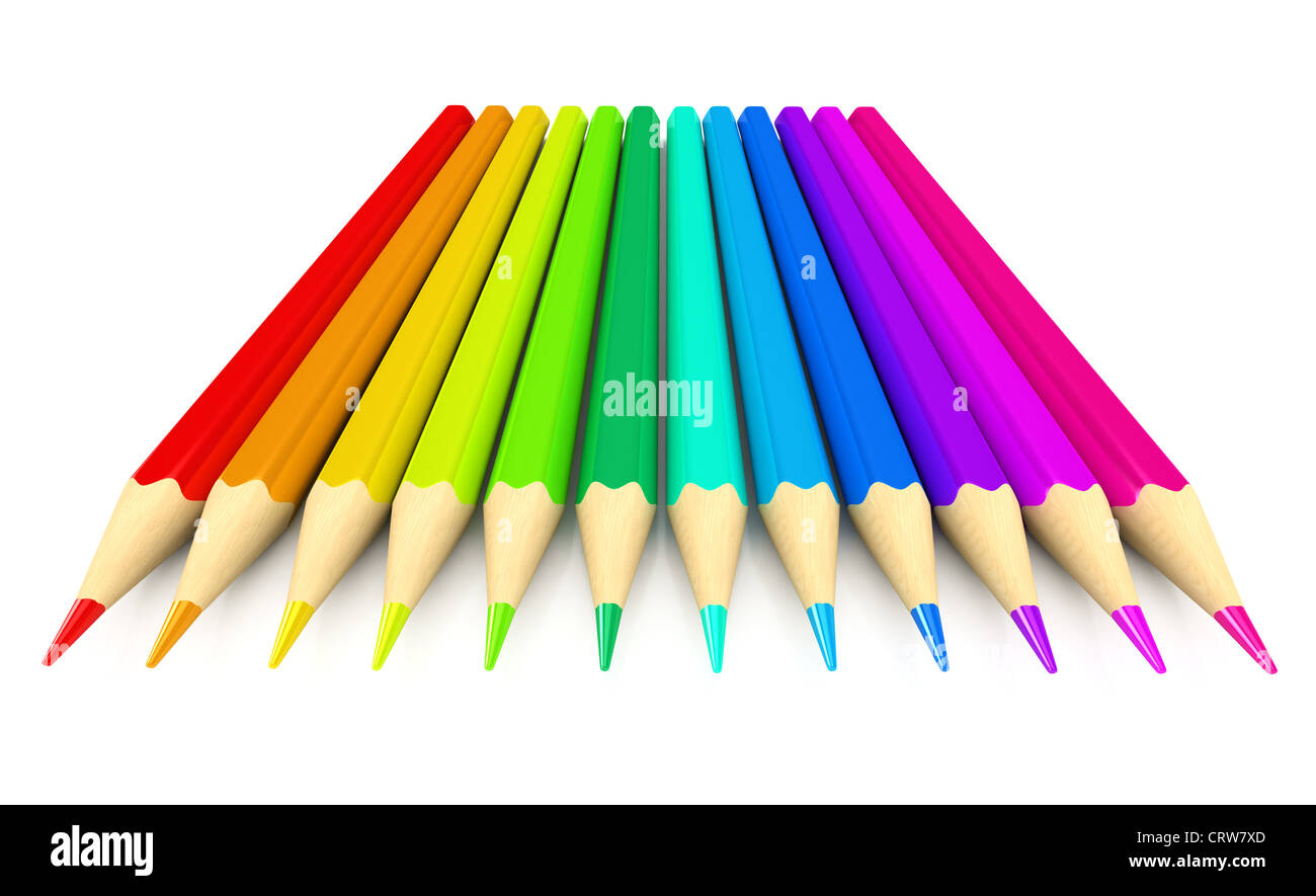 Colour pencils over white background. 3d rendered image Stock Photo - Alamy
