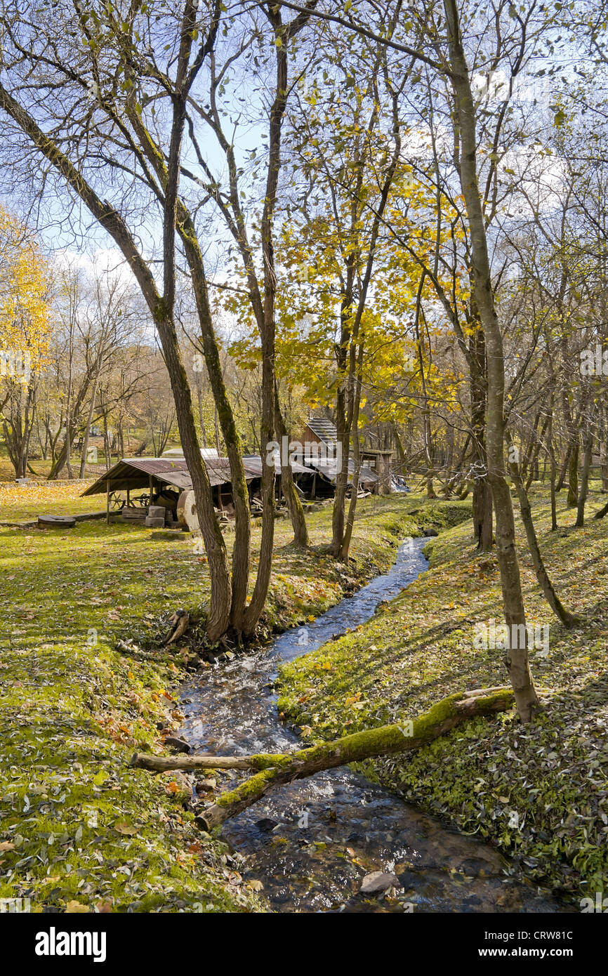 Wood, stream and old mill Stock Photo - Alamy