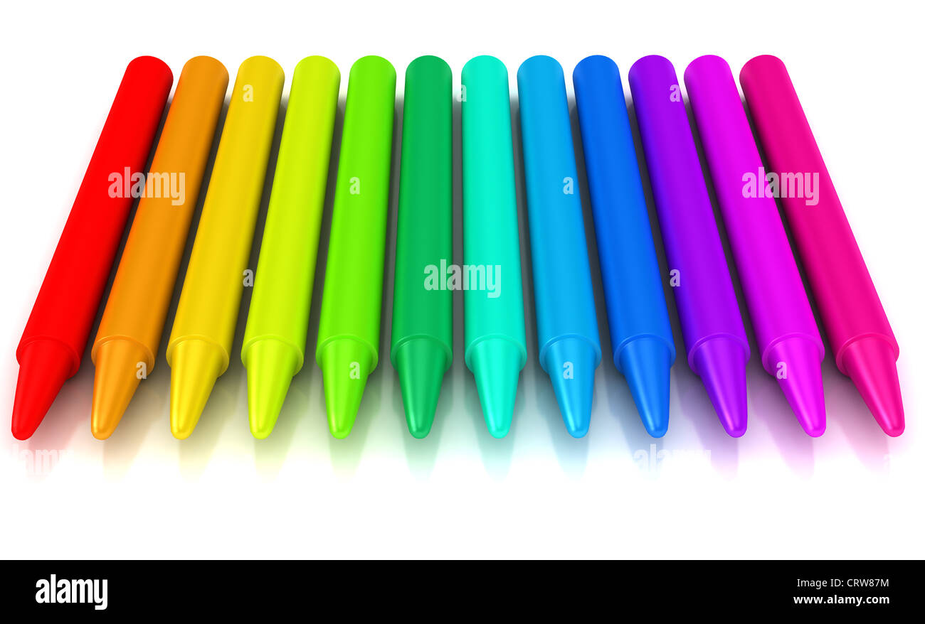 Colour crayons over white background. 3d rendered image Stock Photo - Alamy