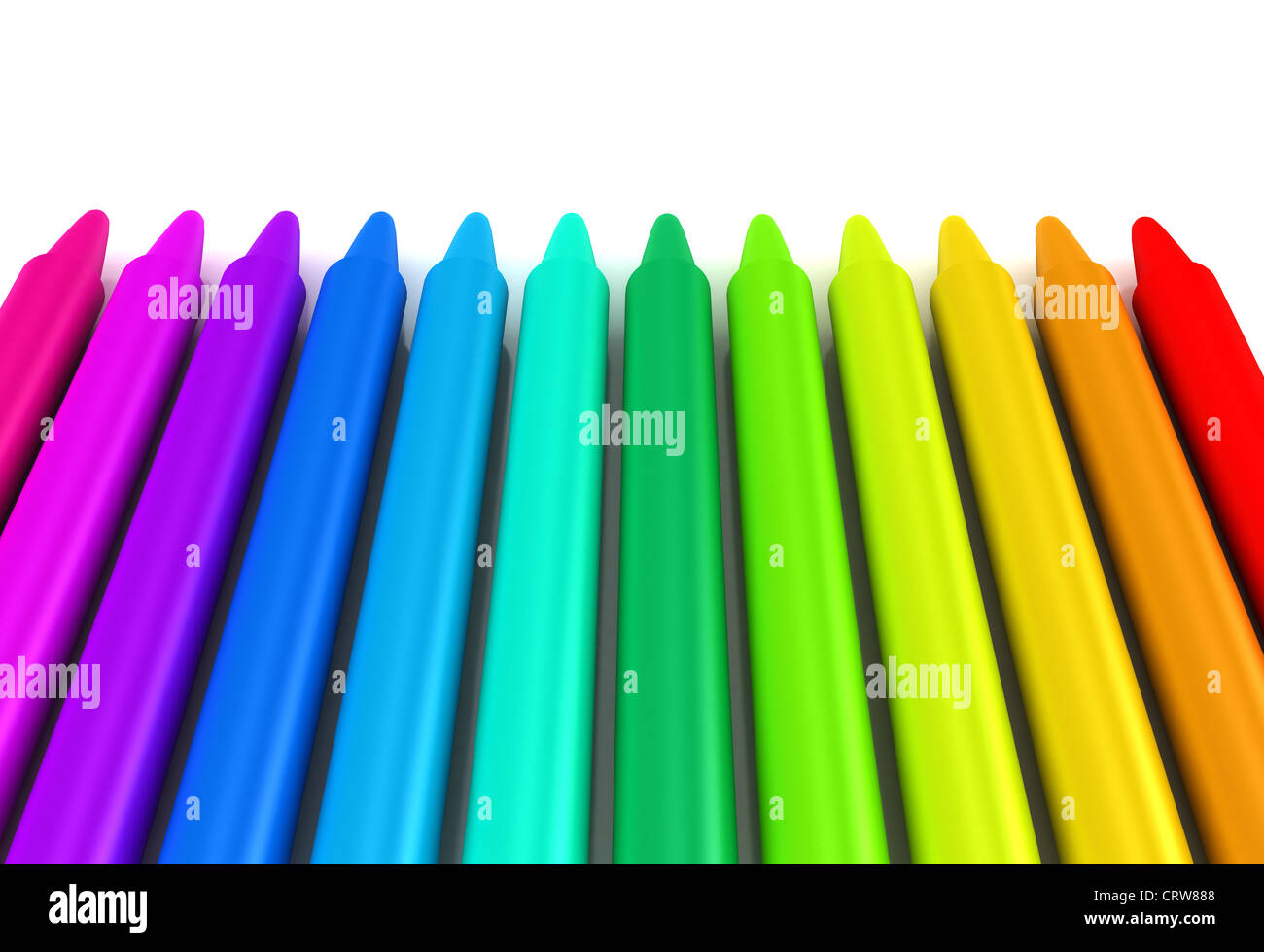 Colour crayons over white background. 3d rendered image Stock Photo - Alamy