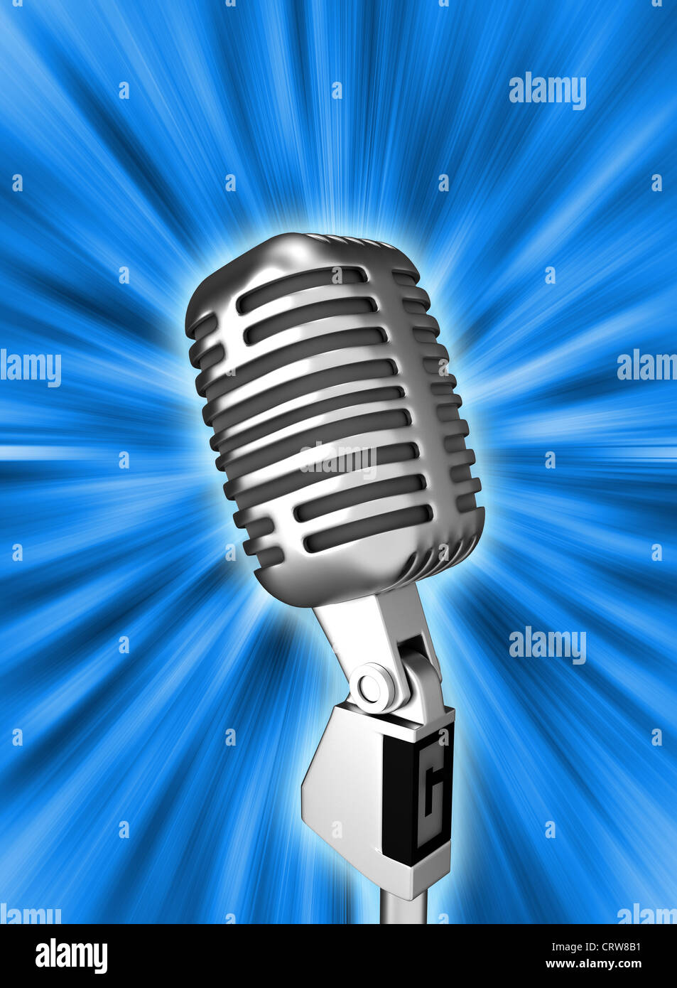 Retro metal microphone over blue. 3d render Stock Photo - Alamy
