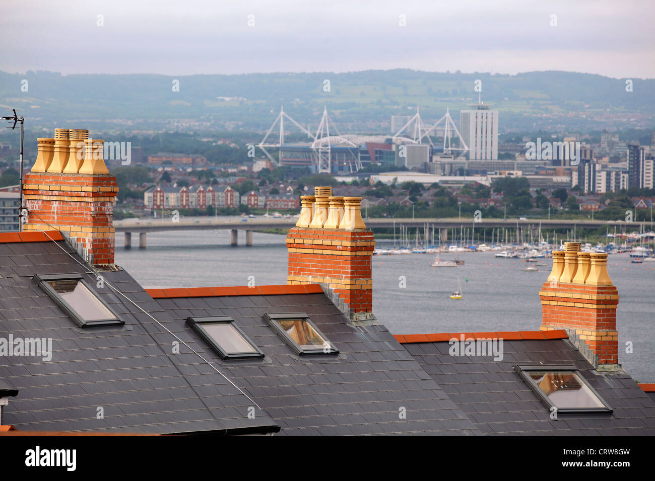 The Millennium Stadium in Cardiff as seen through three roof top ...
