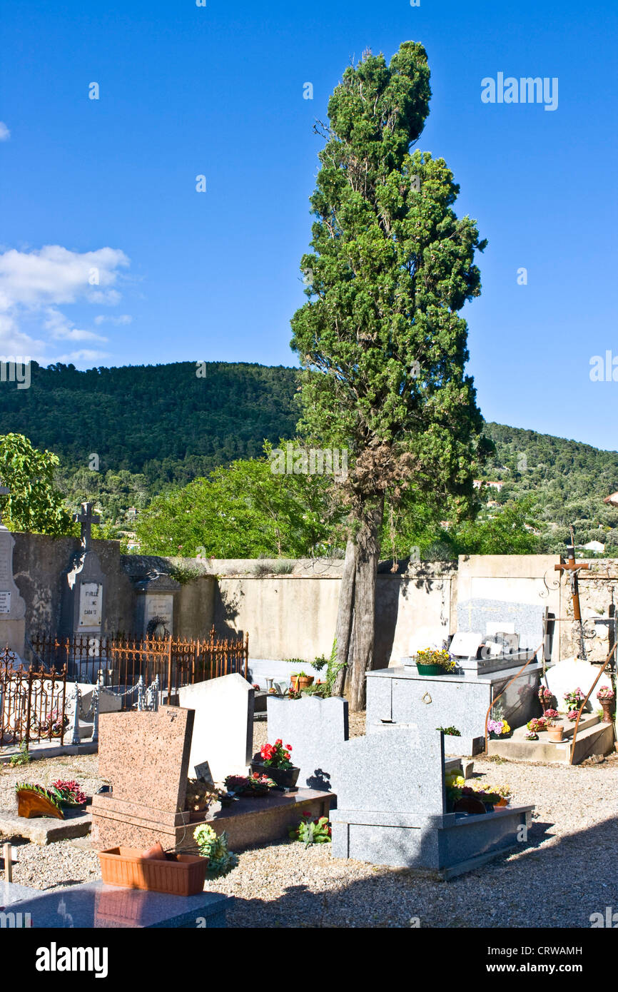 Graveyard cemetery in the medieval mountain village of Claviers Var ...