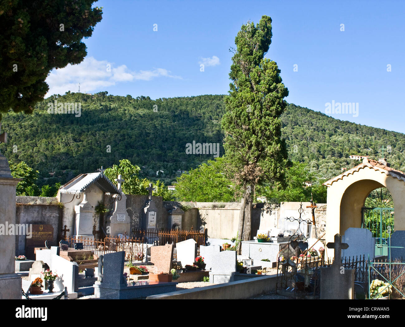 Graveyard cemetery in the medieval mountain village of Claviers Var ...