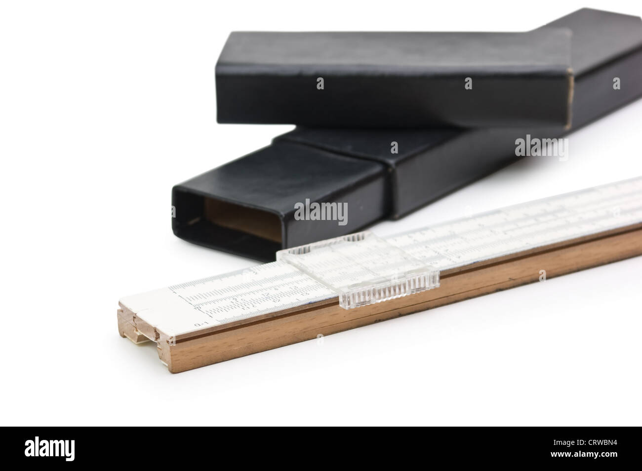 Slide rule and box Stock Photo - Alamy