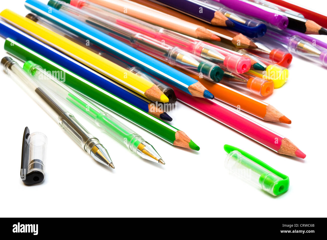 Color pencils and pens Stock Photo - Alamy