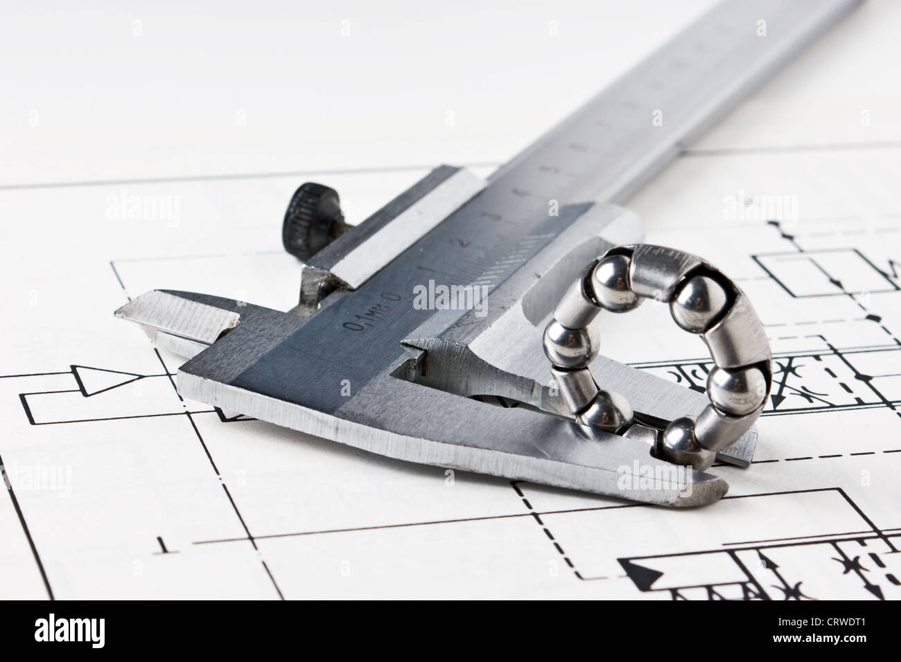 mechanical scheme and calipers Stock Photo - Alamy