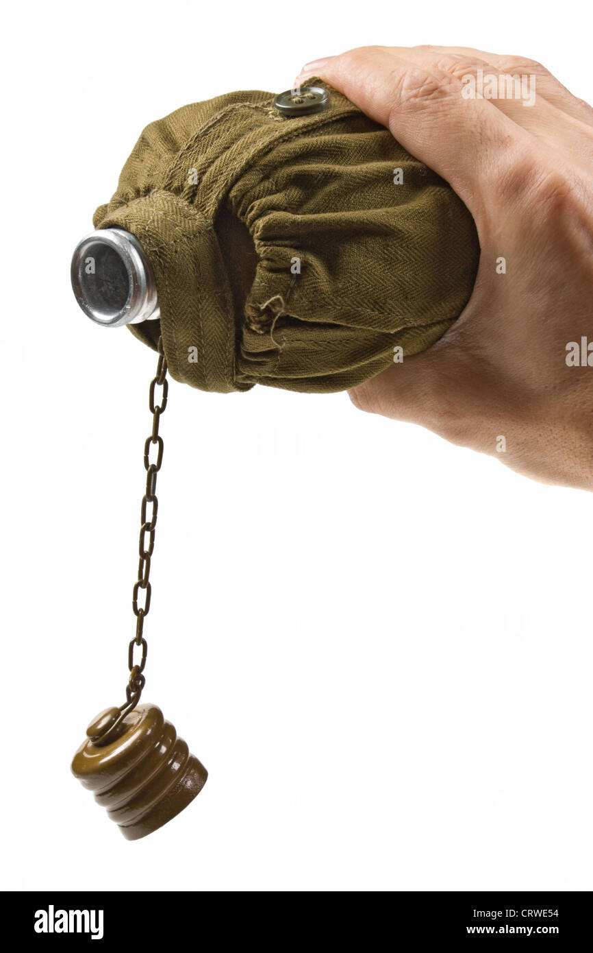 hiking flask in hand Stock Photo - Alamy