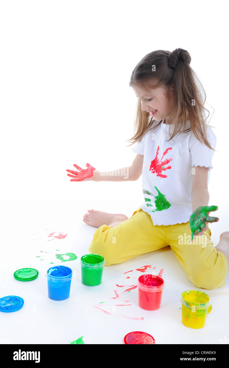 little girl draws Stock Photo - Alamy