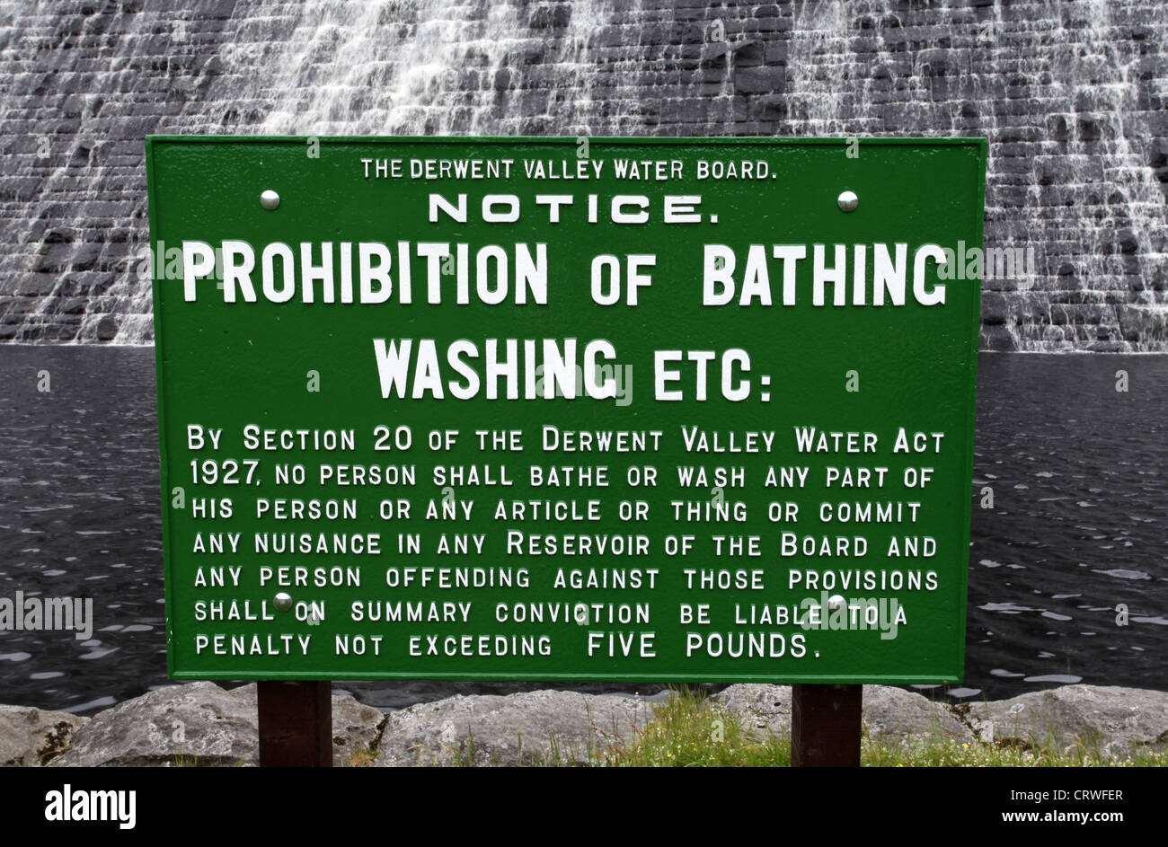 No Bathing Sign at Derwent Dam in the Peak District Stock Photo - Alamy