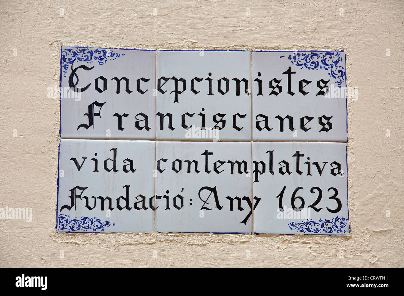 Antique Franciscan Convent sign in Plaça de s'Esplanada, Mahón, Menorca ...