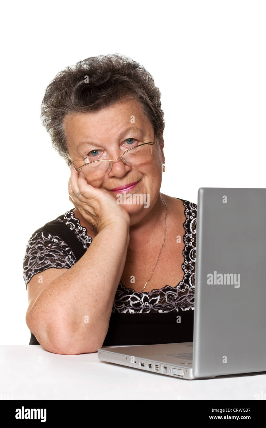 old woman with modern laptop Stock Photo - Alamy