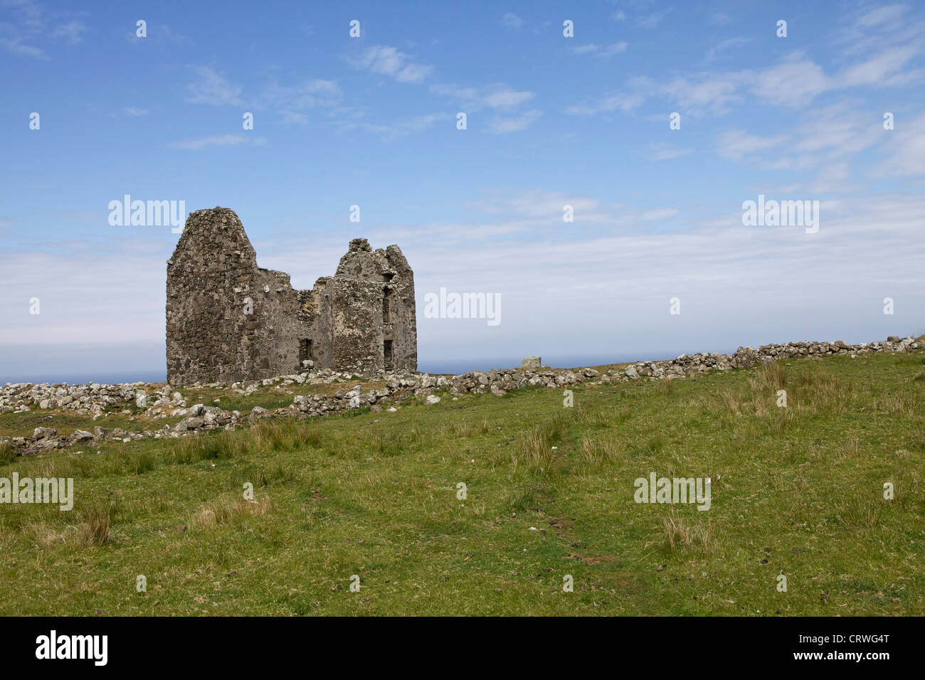 The ruined farmhouse at Unish, Waternish Point, Isle of Skye Stock ...