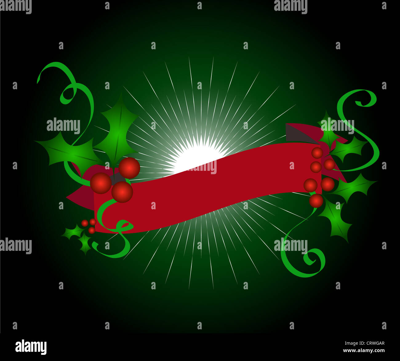 Christmas holly with red banner Stock Photo - Alamy