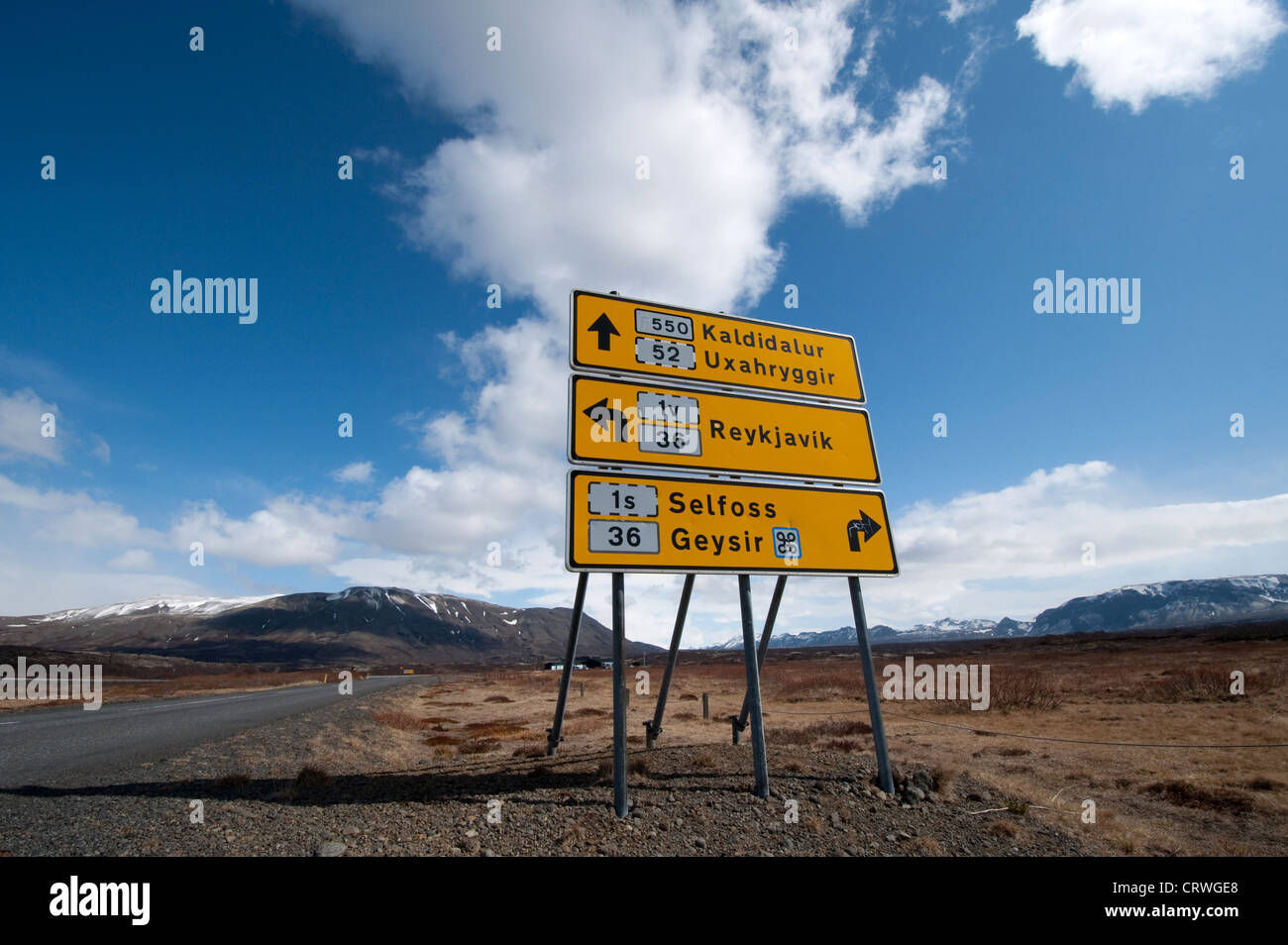 road sign, 36 geysir, selfoss, reykjavik, iceland Stock Photo - Alamy